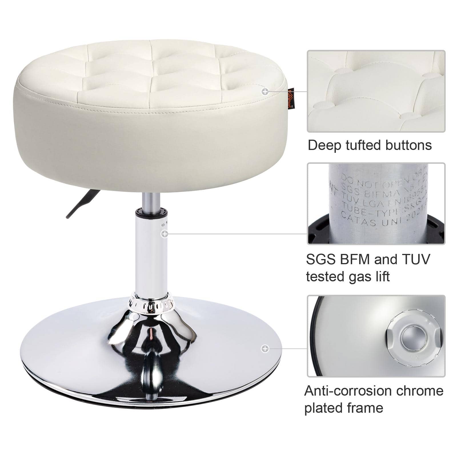 Fumahaus Round Mid-Century Tufted Adjustable Swivel Makeup Ottoman ...