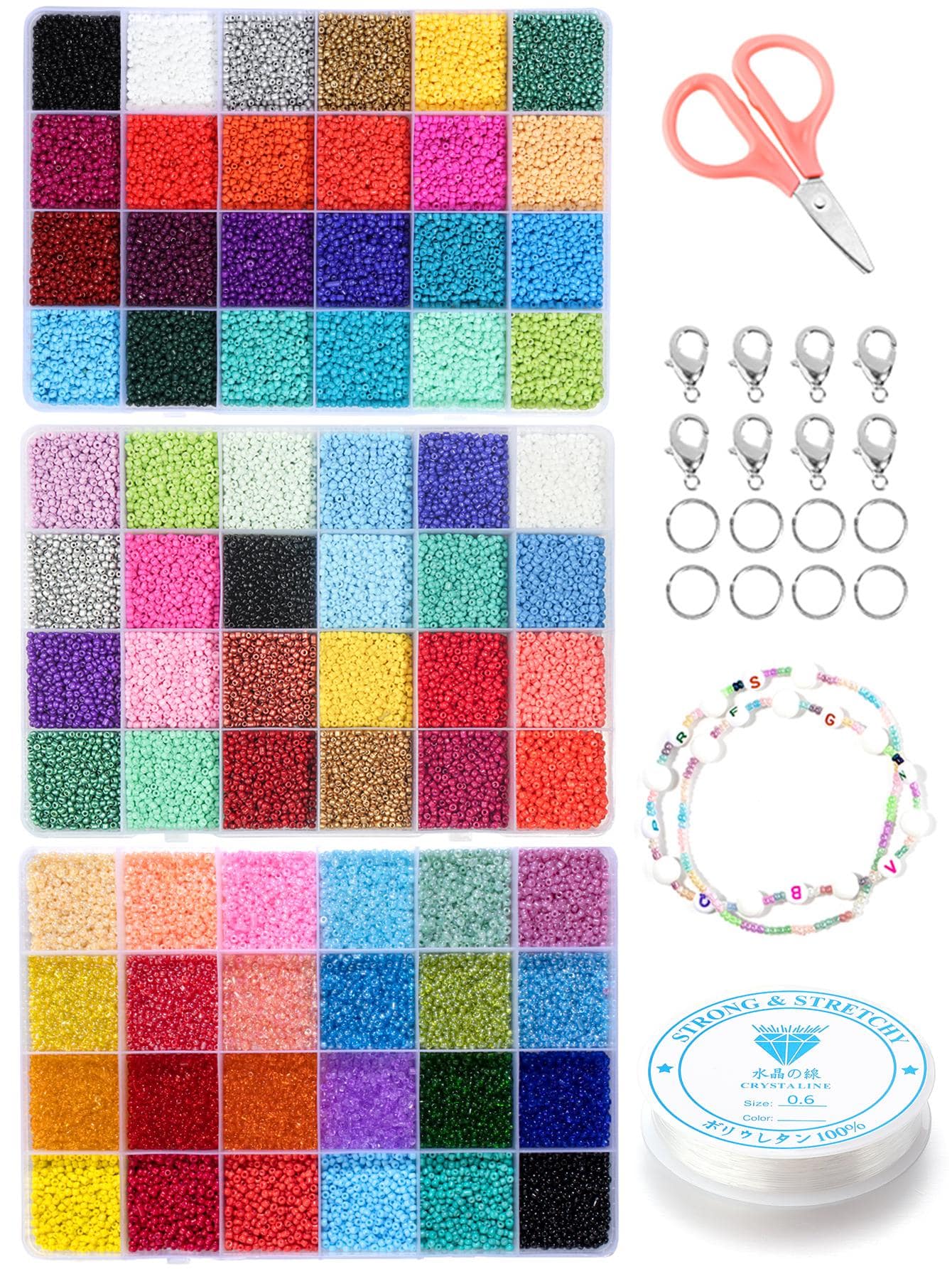 1 Box 2mm Glass Seed Beads for Jewelry Making Supplies Kit with Elastic ...