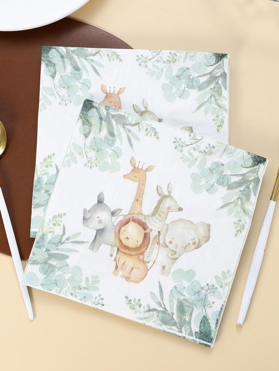 20pcs Wood Disposable Napkin, Cute Cartoon Animal Pattern Paper Dinner ...