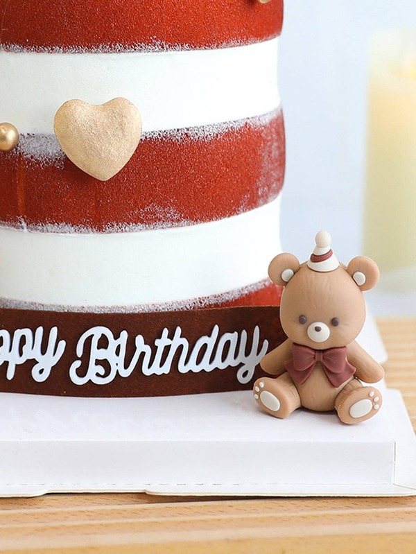 2pcs/set Rubber Cake Topper, Modern Bear & Letter Design Cake Top ...