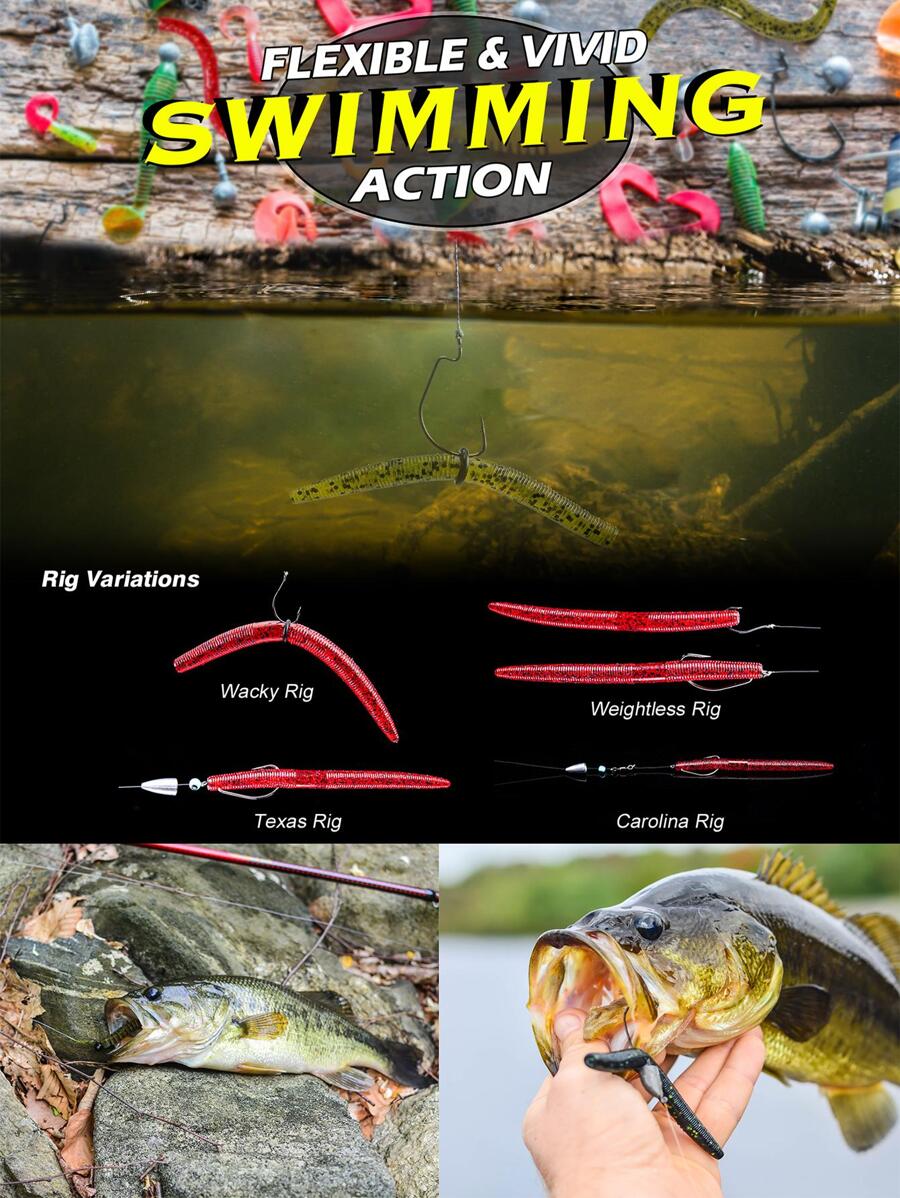 50pcs Wacky Worm Fishing Lure Kit Tear Resistance Soft Fishing Plastic ...