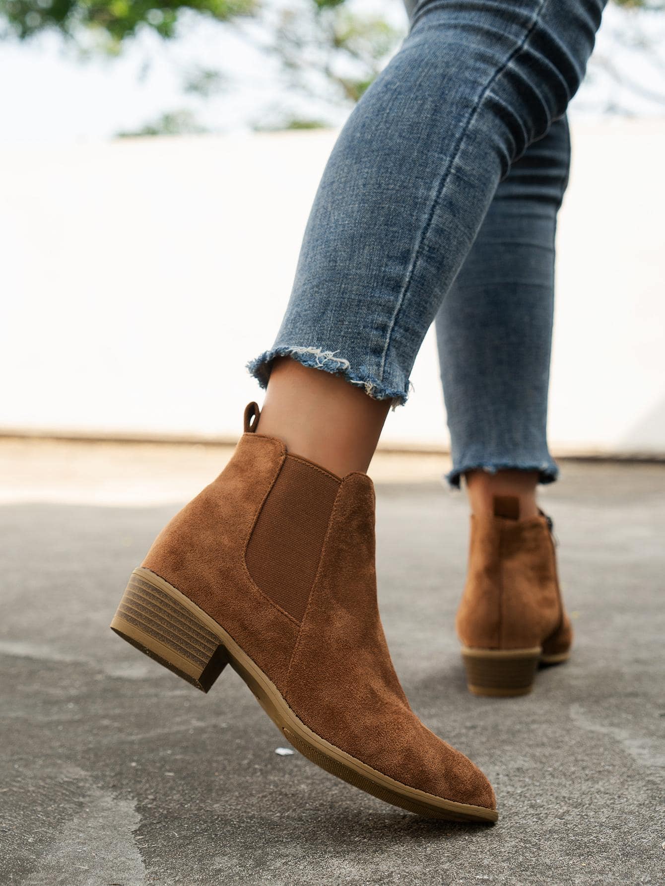 Elegant Brown Boots For Women, Minimalist Side Zipper Chunky Heeled ...