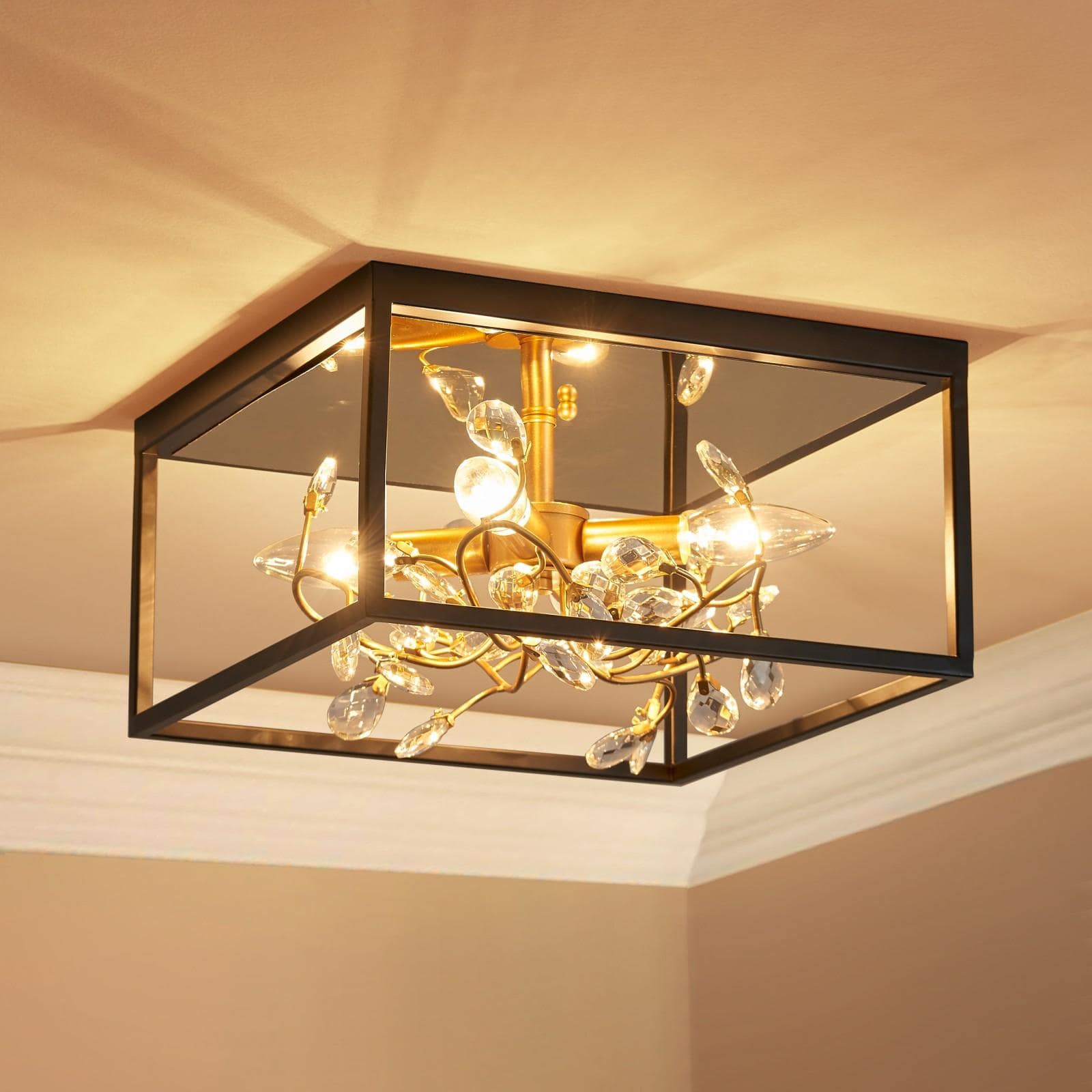 AGV LIGHTING CL044G Crystal Ceiling Light Fixture, Modern Flushmount ...