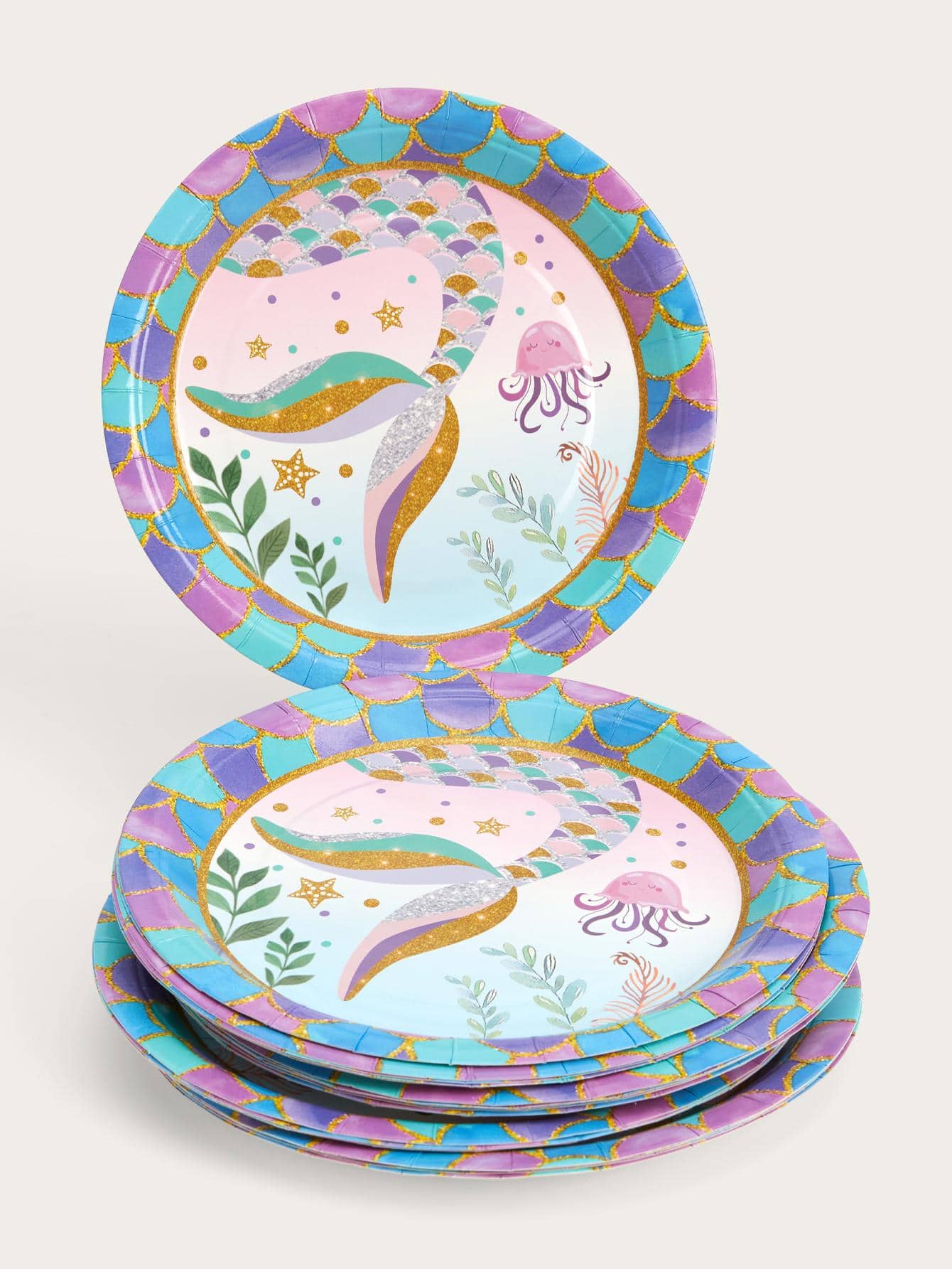 10 PCS/Set Disposable Dinner Plates, 7/9 Inch Mermaid Birthday Party ...