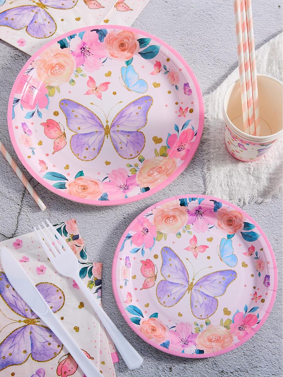 10 Pieces/Set Disposable Dinner Plates, 7/9 Inch Butterfly Birthday ...
