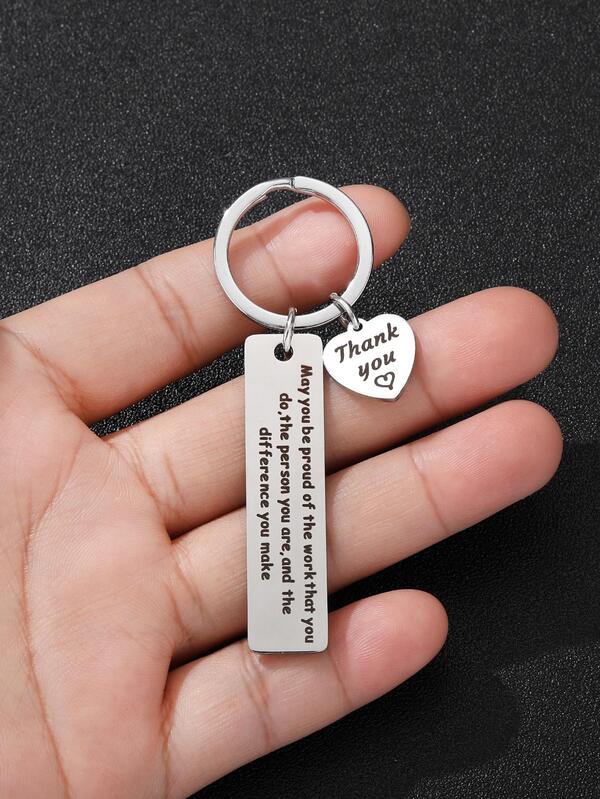 Slogan Detail Rectangle & Heart Charm Keychain | SHEIN EUR