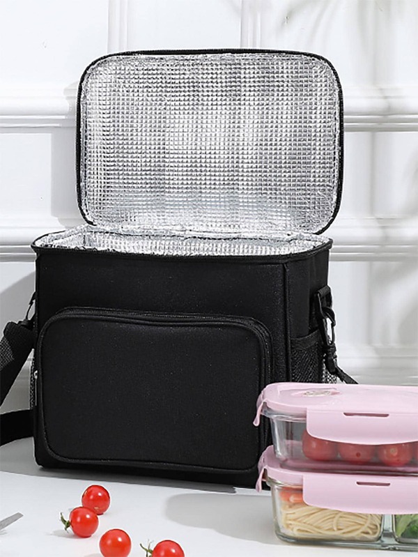 Solid Color Lunch Bag Multi-Pocket Zipper Adjustable-strap School Lunch ...