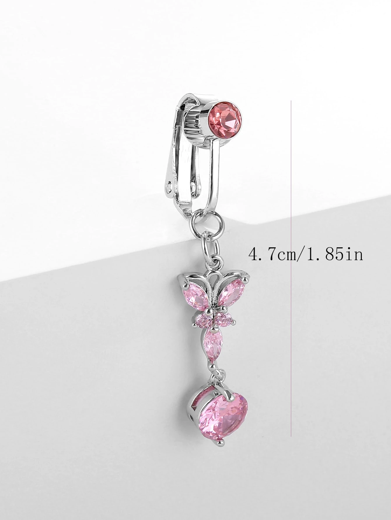 Non-Piercing Pink Butterfly Clip-On Fake Belly Button Ring Navel Clip ...