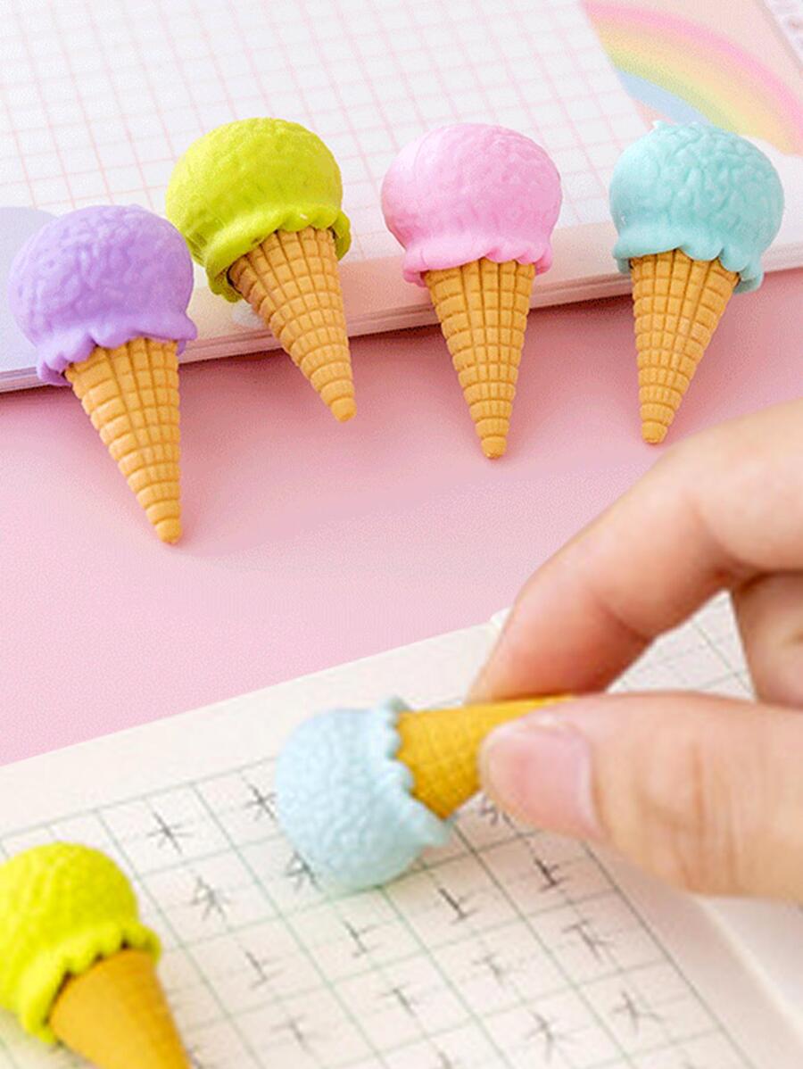 1box Ice Cream Design Eraser, Cartoon Cute Portable Multi-purpose ...