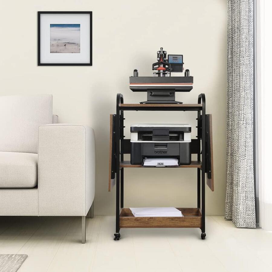 LUCKUP Heat Press Stand Table with 3 Tier Storage, Movable Heavy Duty ...