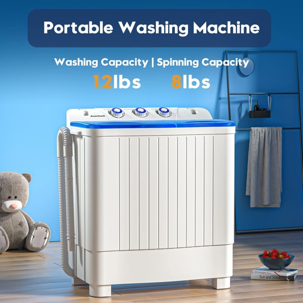 Auertech 20 lbs Portable Washing Machine, Twin Tub design with 4 FT ...