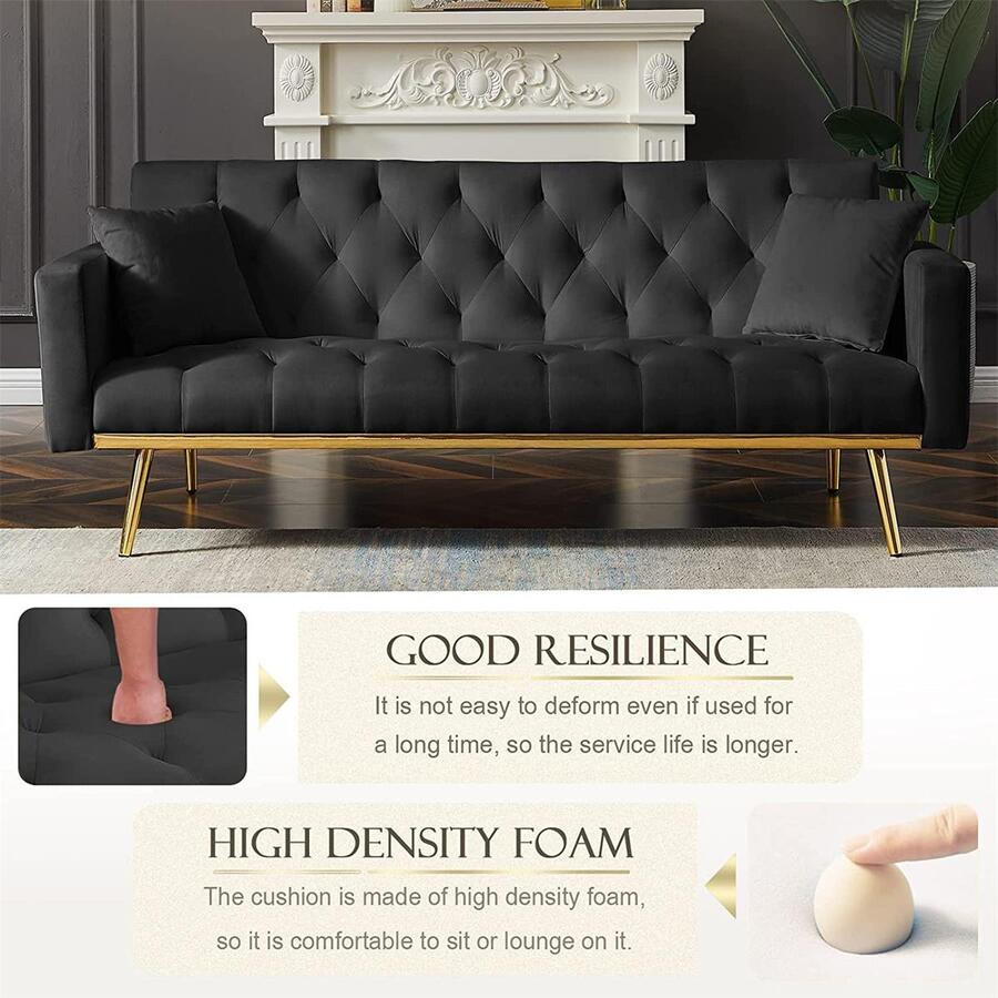 Convertible Velvet Futon Sofa Bed, 73-inch Sleeper Couch with 3 ...