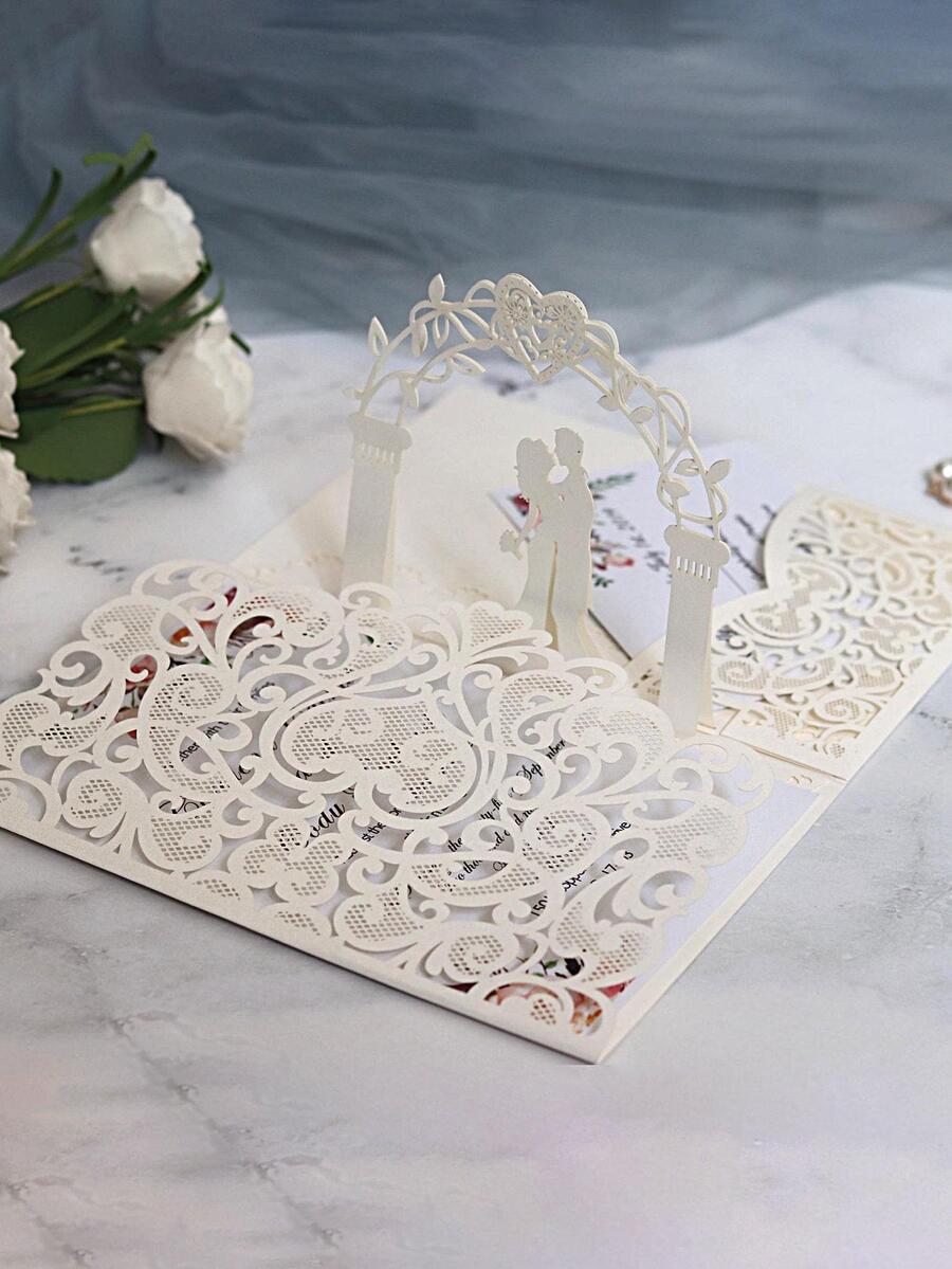 1set Heart-shaped Invitation Card With 1 Outer Cover, 1 Blank Inner ...