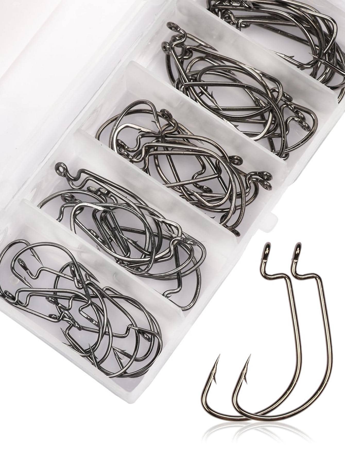 50pcs Fishing Hook With Plastic Box Kit High Carbon Steel Silver Crank ...