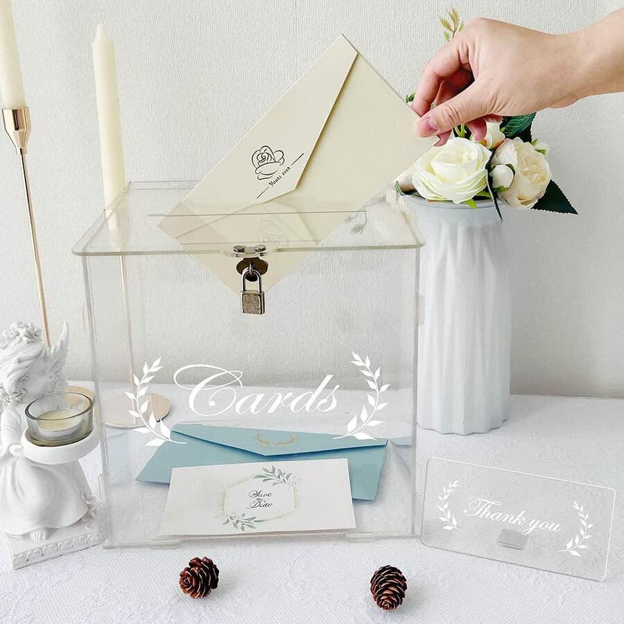 Wedding Card Box for Wedding Reception, Clear Card Boxes with Lock ...