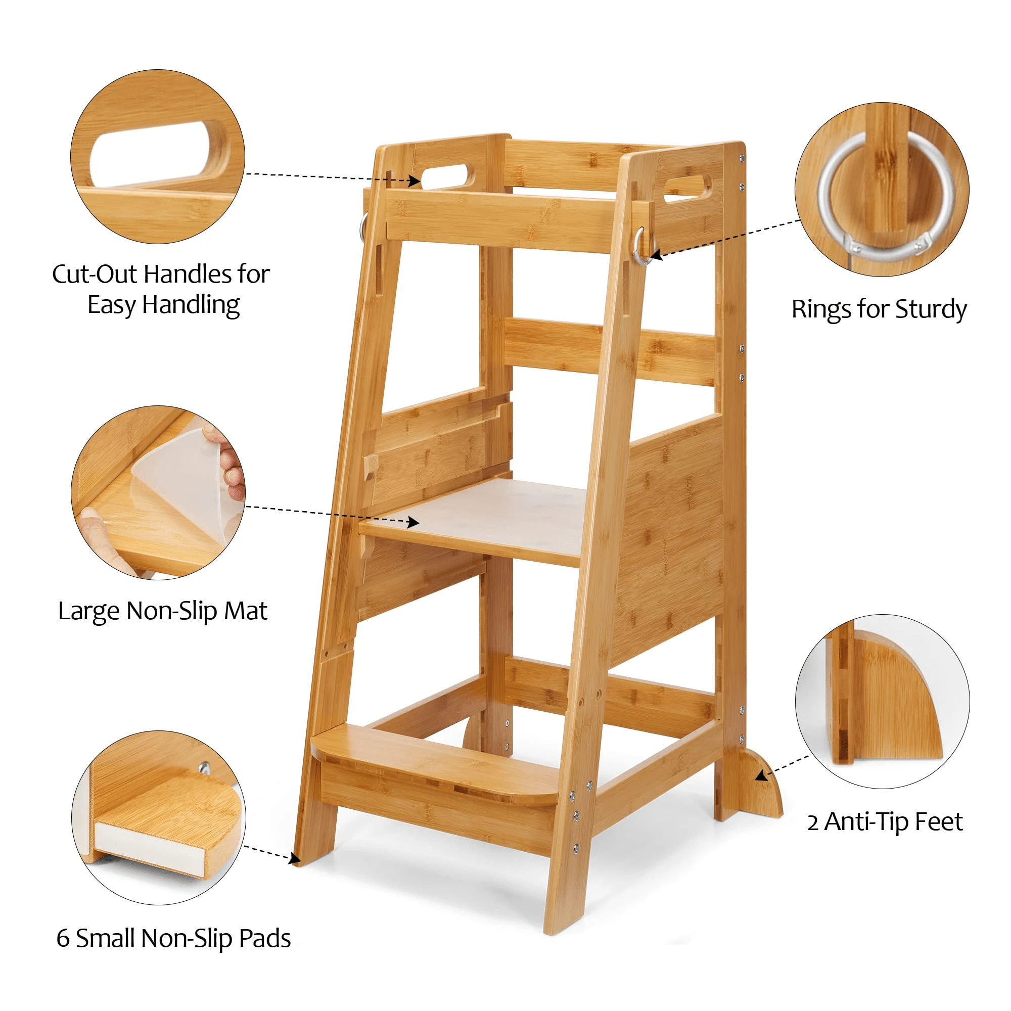 TOETOL Bamboo Toddler Kitchen Step Stool Helper Standing Tower Height ...