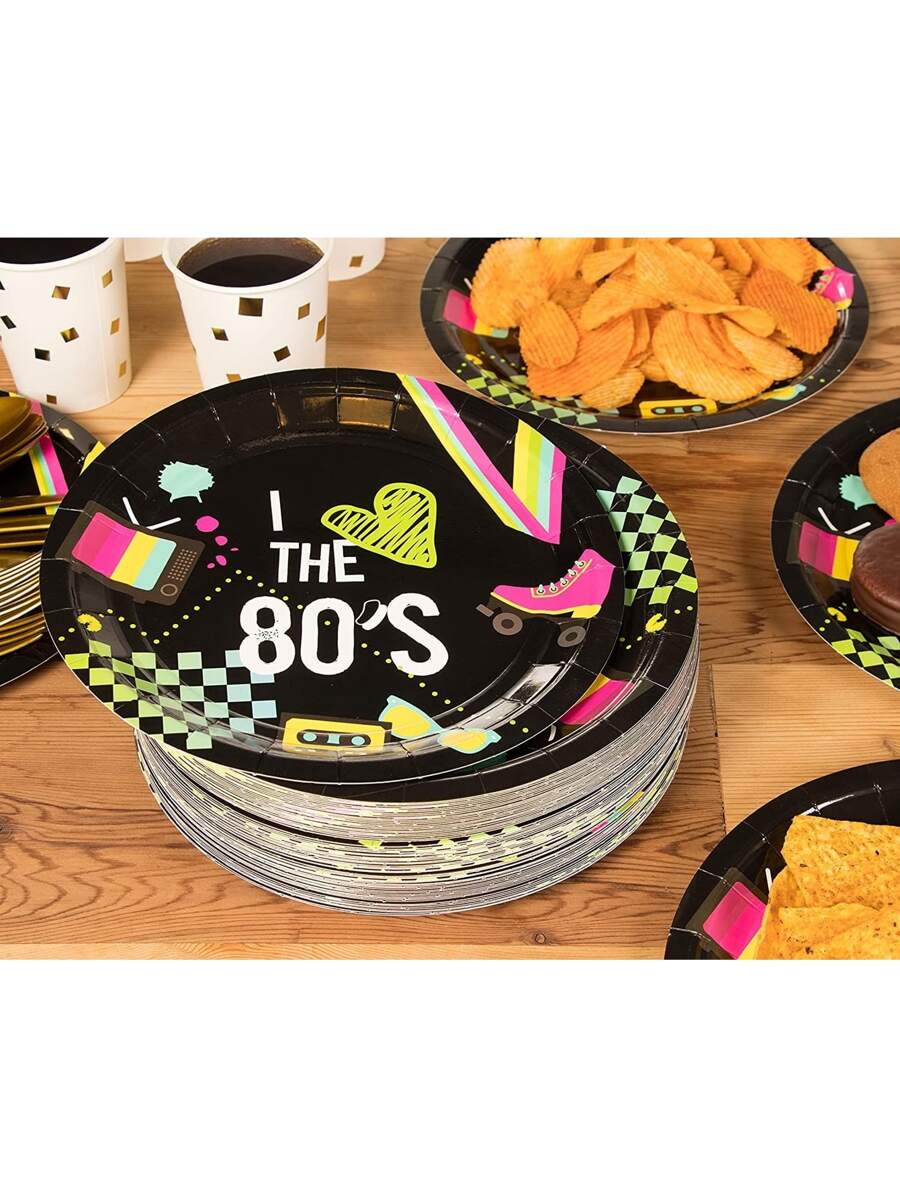 80 Pack Retro 80s Party Plates for I Love the 1980s Birthday Supplies ...