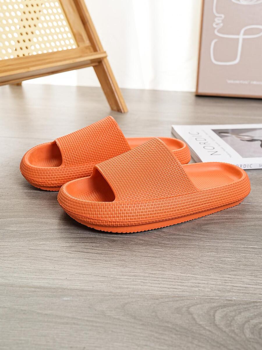 Women Textured Single Band Slides, Funky Orange EVA Slides | SHEIN USA
