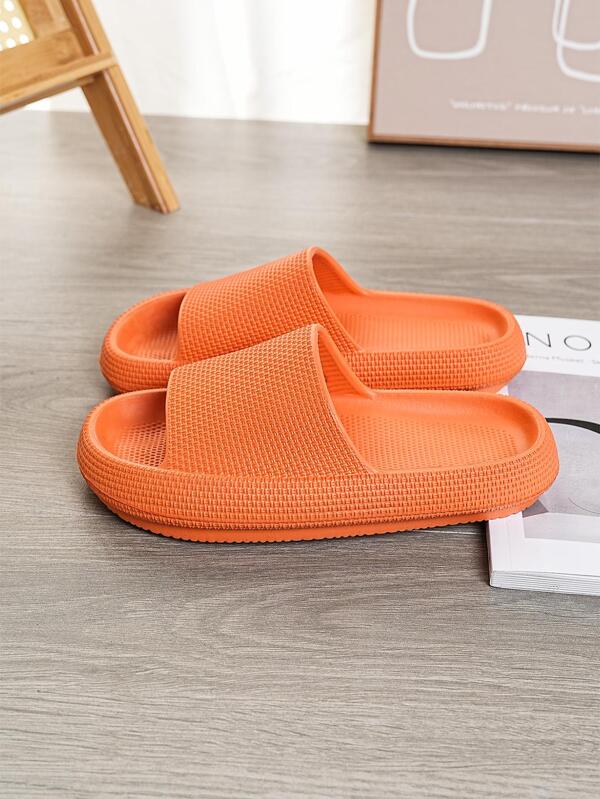 Women Textured Single Band Slides, Funky Orange EVA Slides | SHEIN USA
