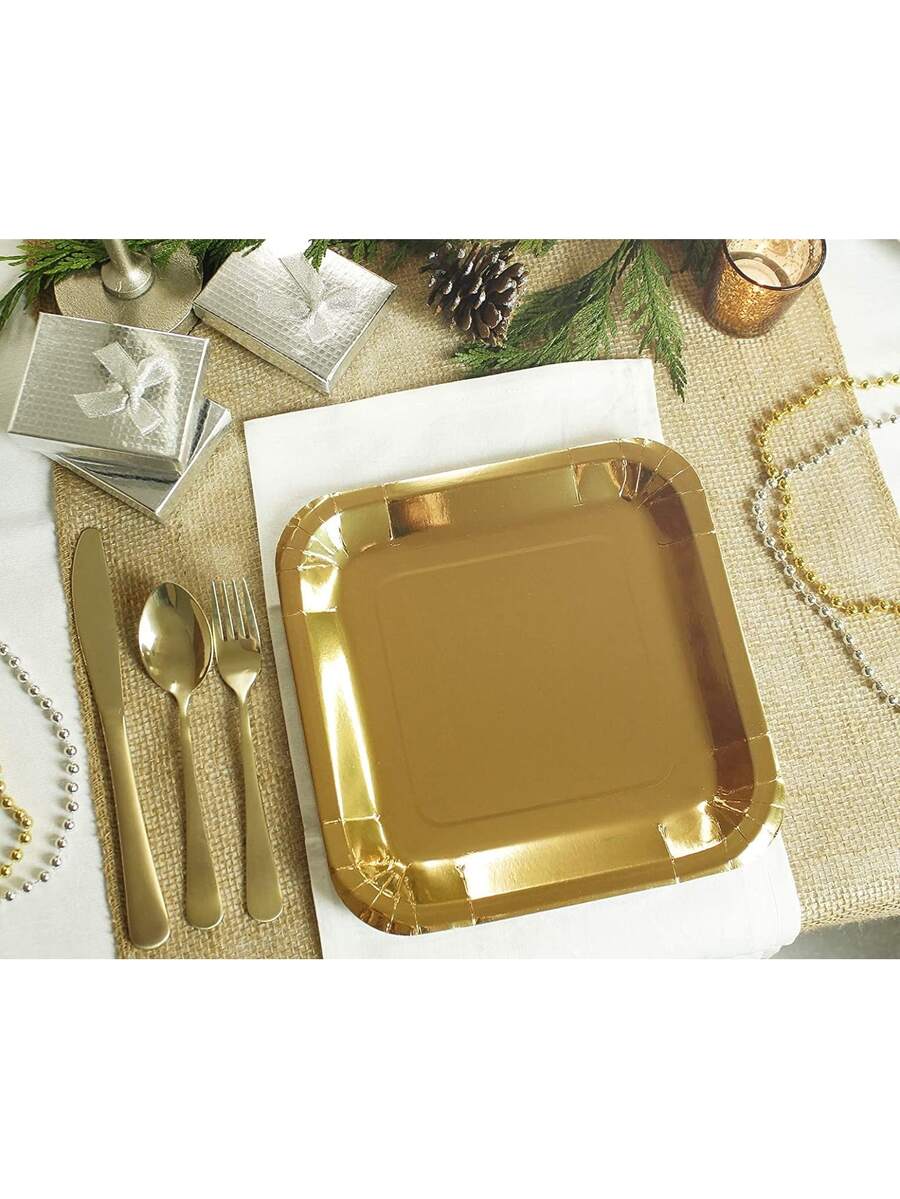 Gold Paper Plates - 48-Pack Disposable 9-Inch Square Plates for Cake ...