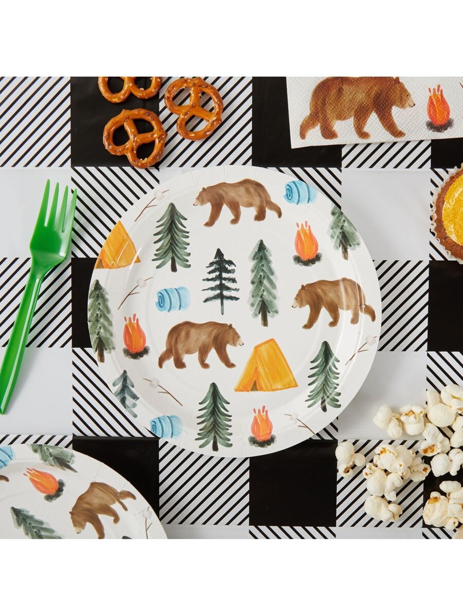 Blue Panda Camping Plates for 1st Birthday Party Decorations, One Happy ...