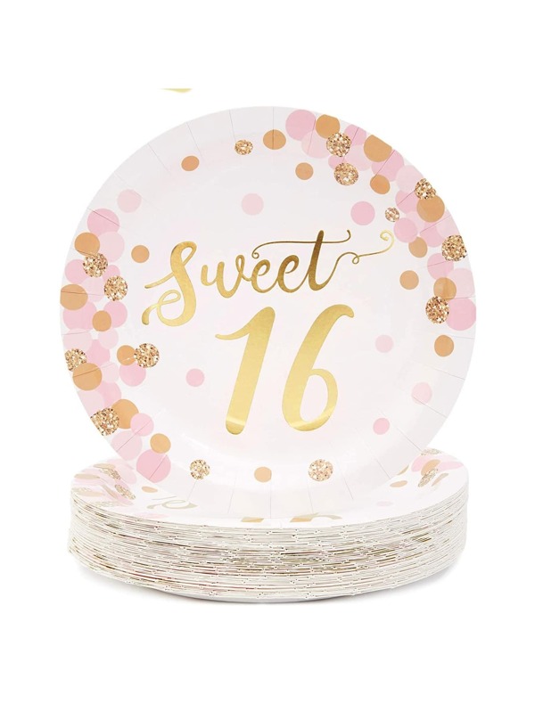 48 Pack Rose Gold and Pink Sweet 16 Birthday Plates for 16th Birthday ...