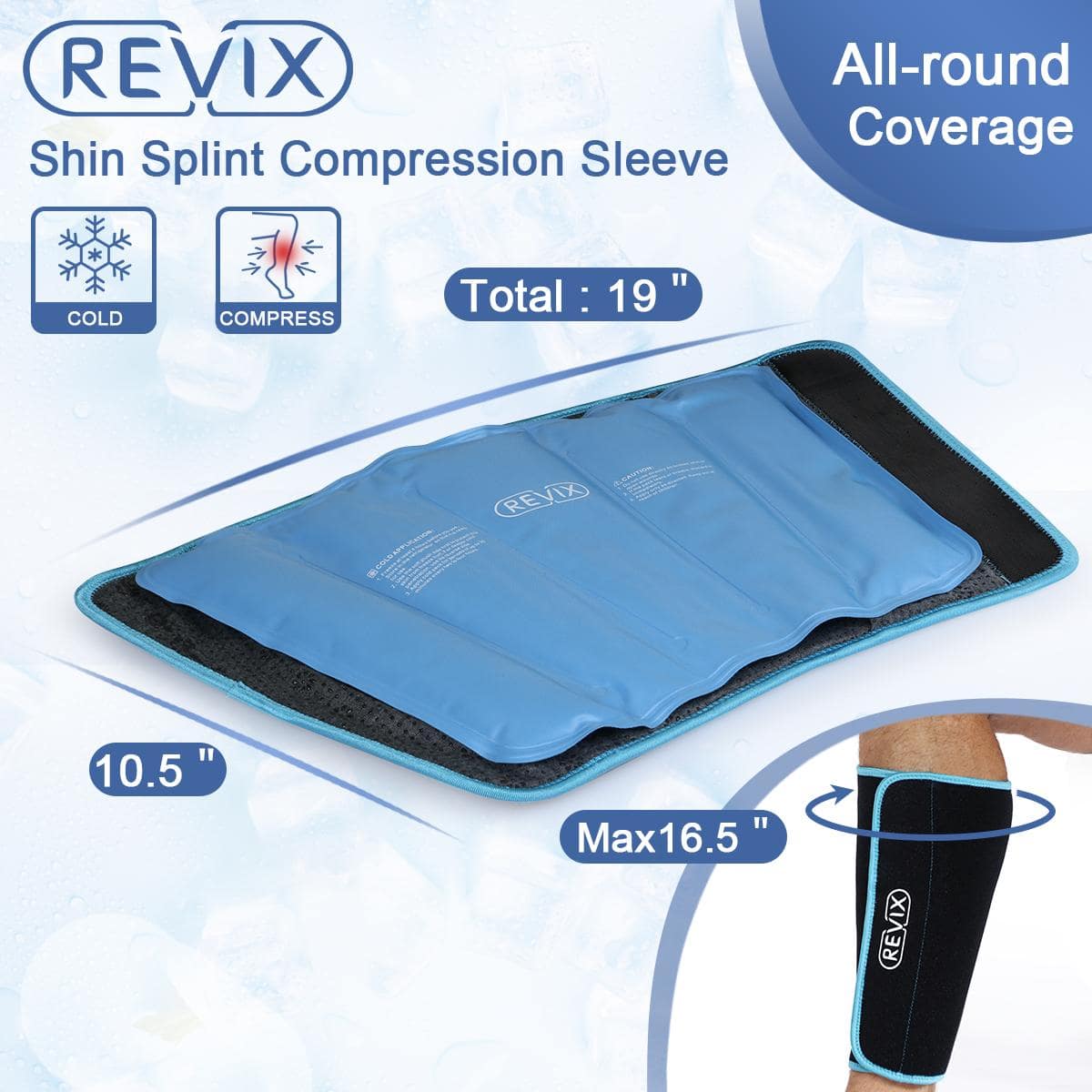 REVIX Calf and Shin Gel Ice Packs for Injuries Reusable Leg Cold Pack ...