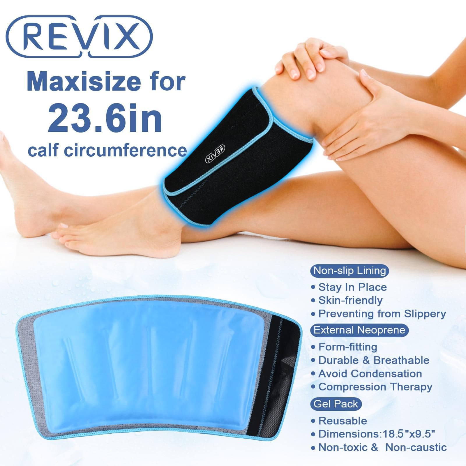 REVIX XL Shin Splint Ice Pack for Injuries Reusable Gel Cold Pack for ...
