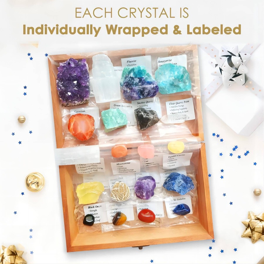 Premium Crystals and Healing Stones Gift Set in Wooden Box - Chakra ...