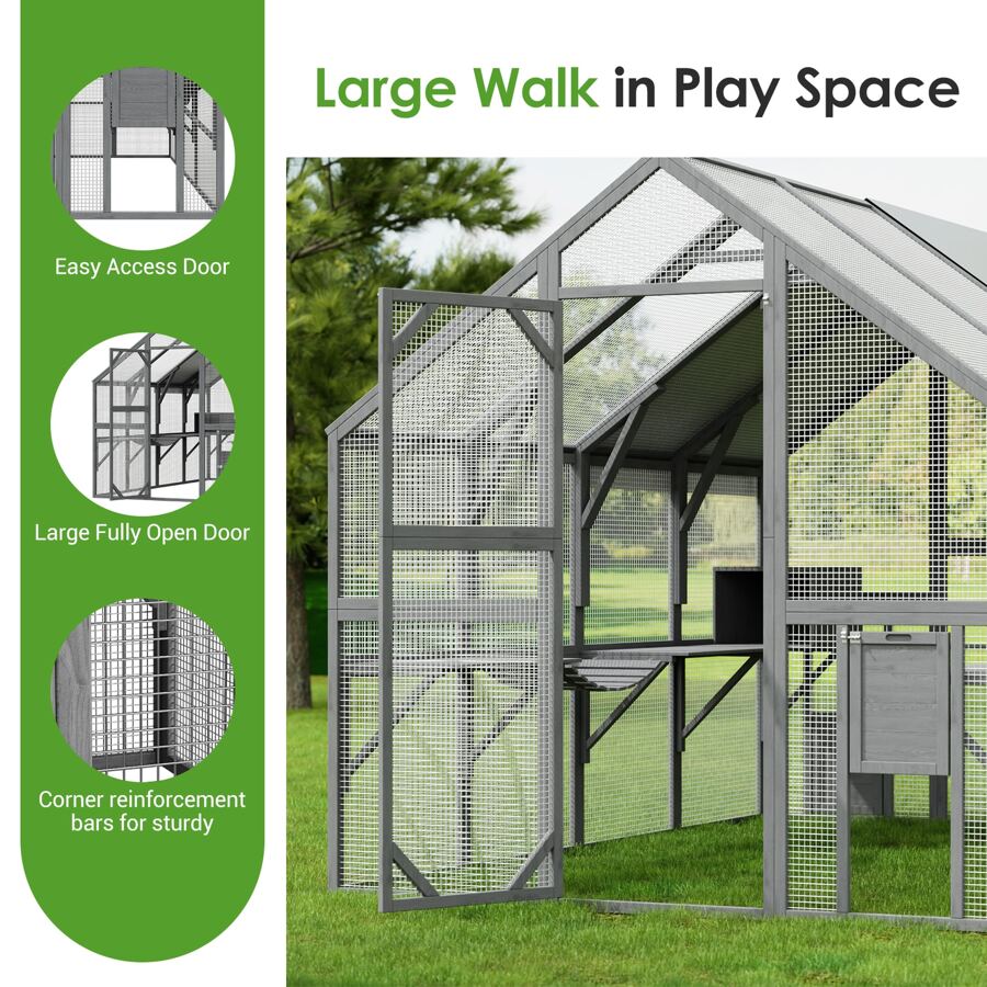 57.2ft² Large Wooden Outdoor Cat House, Cat Run Enclosure Walk in Cat ...