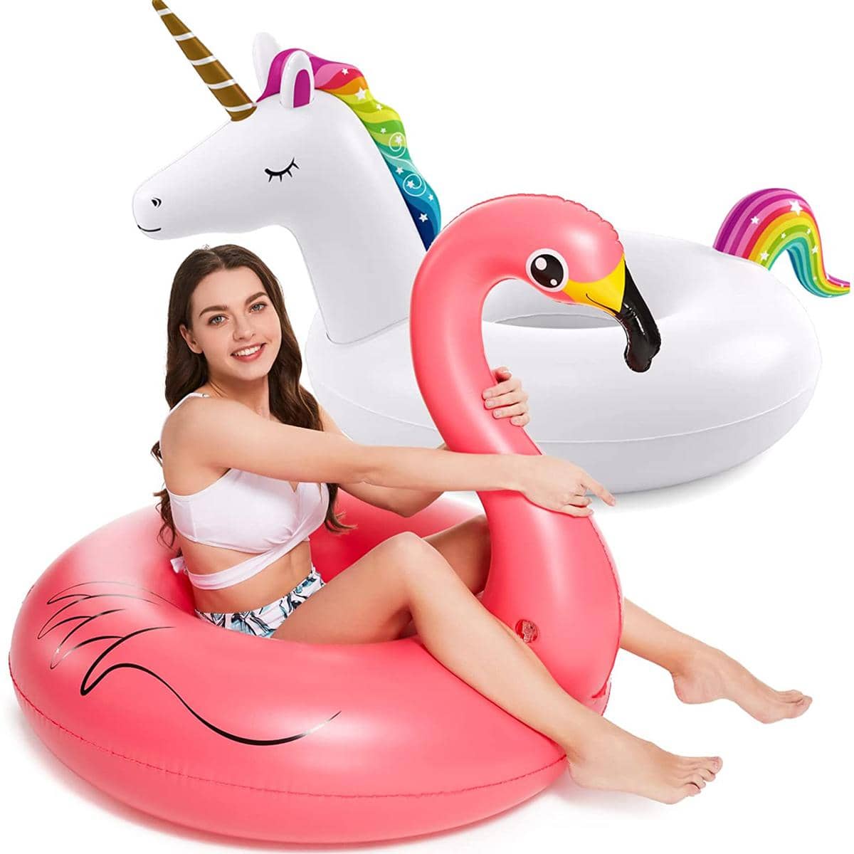 Inflatable Unicorn Flamingo Pool Floats - Jasonwell 2 Pack Pool Floaties Inflatables Rafts For ...
