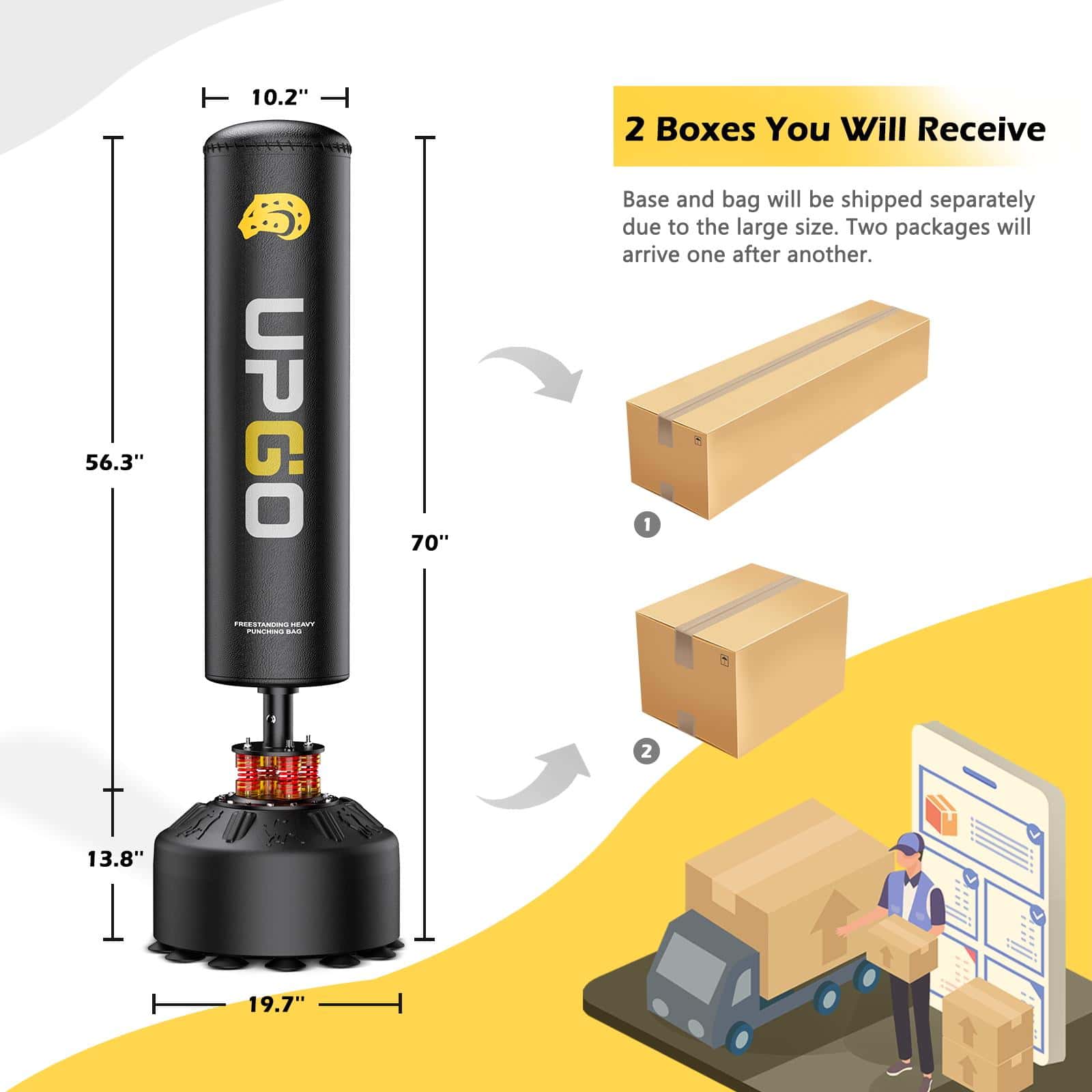 UPGO Freestanding Punching Bag 70''-205lbs with Boxing Gloves 66 lb ...