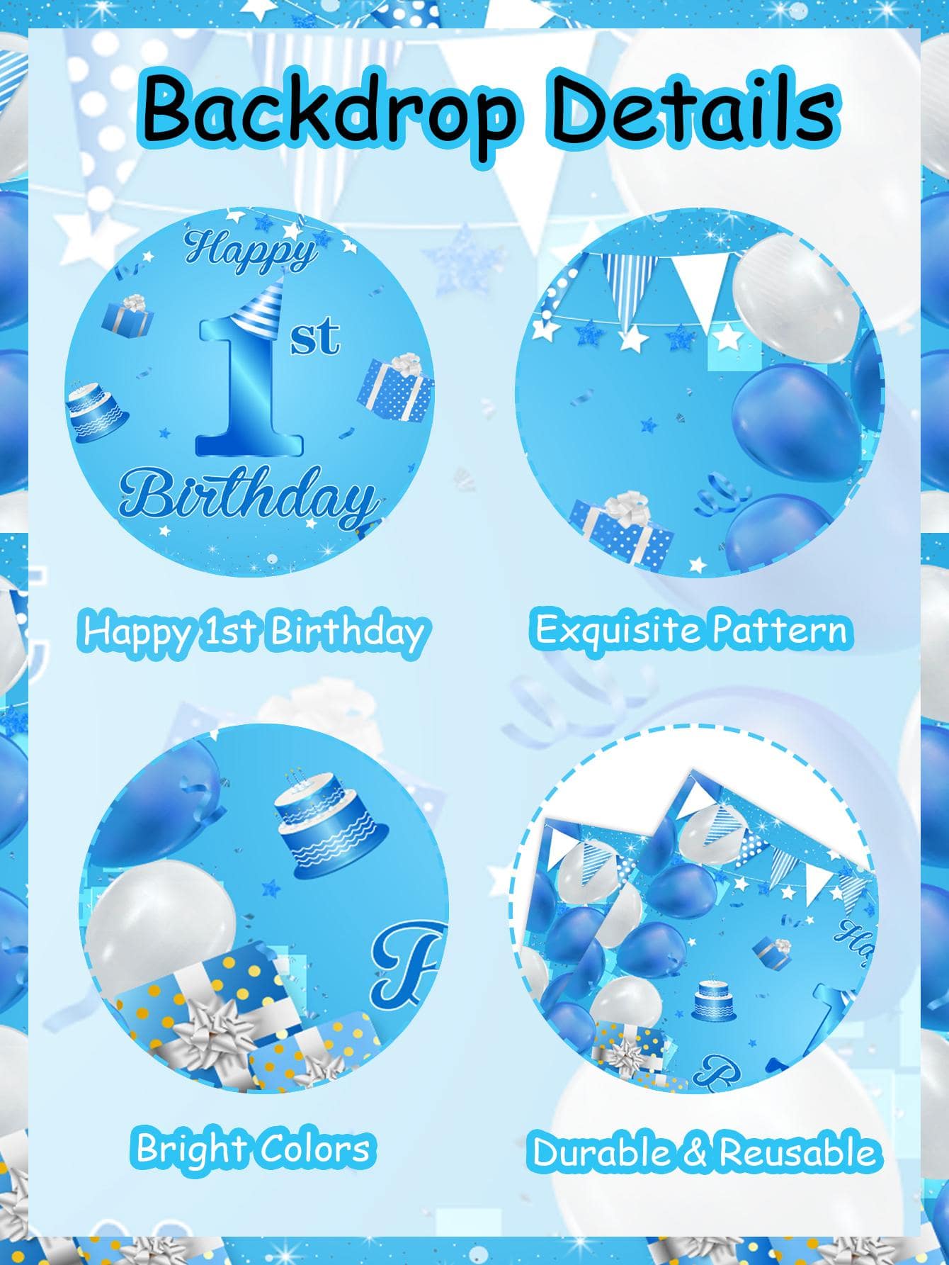 1pc Happy 1st Birthday Banner, Boy 1st Birthday Backdrop, Blue and ...