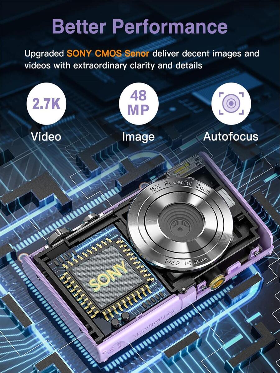 Digital Camera 4K 48MP Autofocus Kids Camera With 32 GB Card 16X Zoom ...