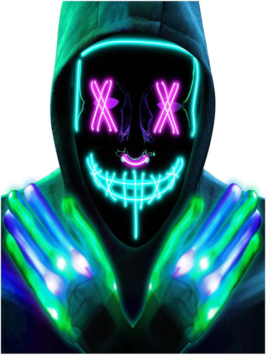 Halloween Led Mask Light Up Scary Mask and skeleton Gloves Purge Mask ...