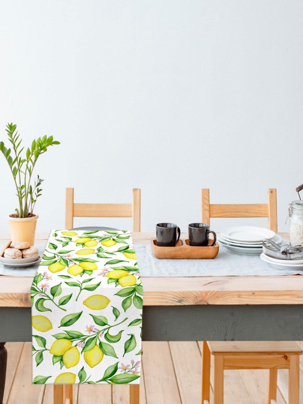 1pc Lemon Print Table Runner, Modern Fabric Table Runner For Home ...