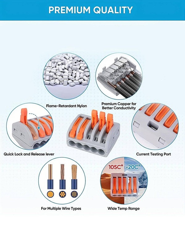 1set Copper Lever Wire Nut Connector, Modern 2 3 5-Port Compact Splice ...