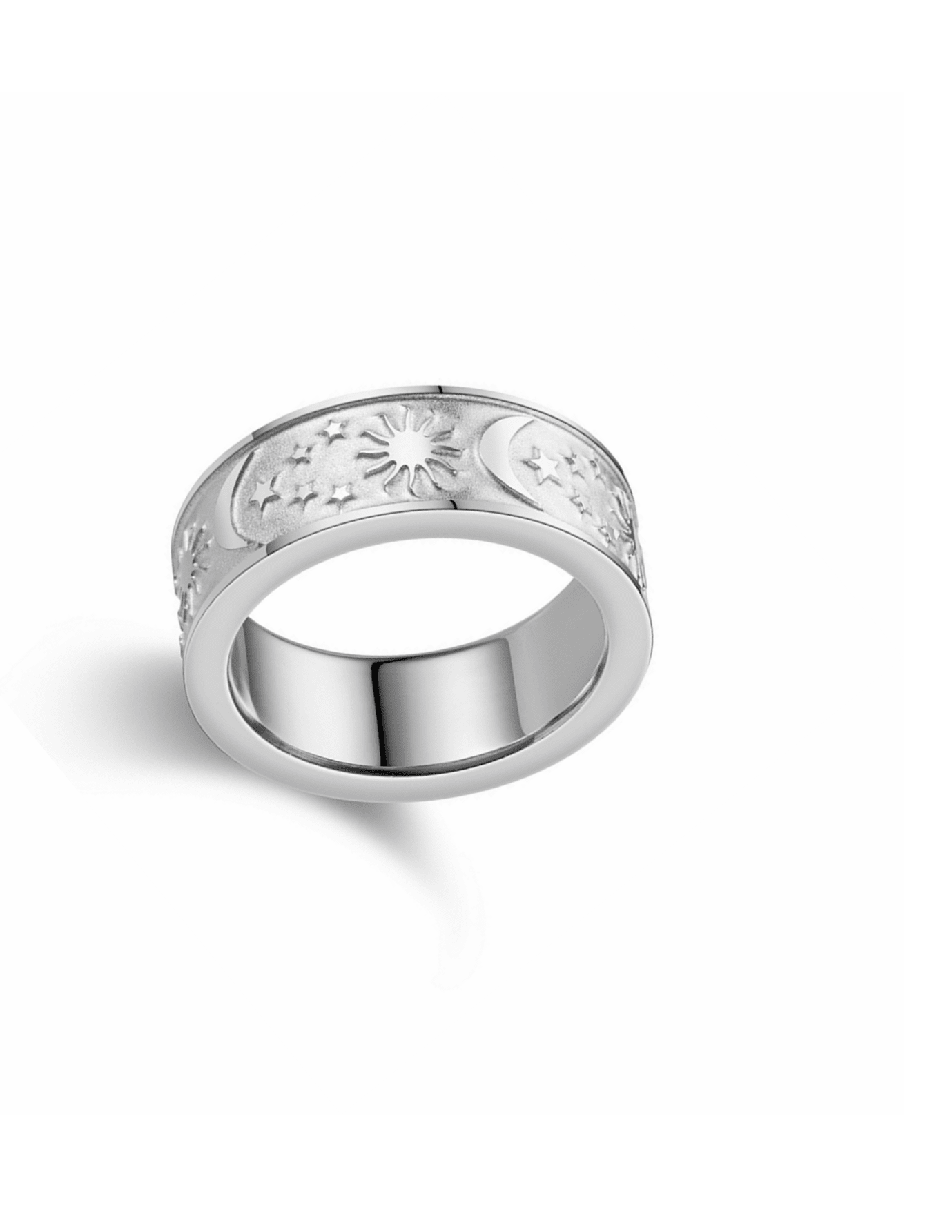 Sun & Moon Detail Ring Titanium Steel Silver | SHEIN USA