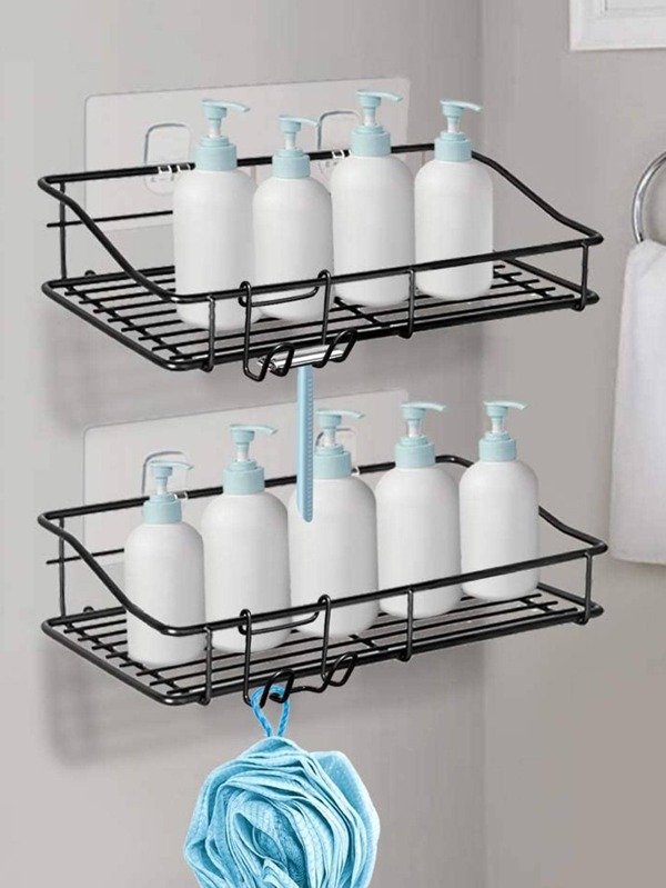 3pcs/set Wall Mounted Bathroom Storage Rack, Black Stainless Steel ...