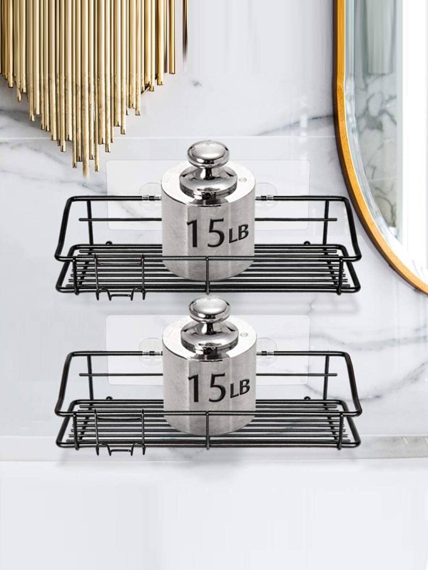 3pcs/set Wall Mounted Bathroom Storage Rack, Black Stainless Steel ...