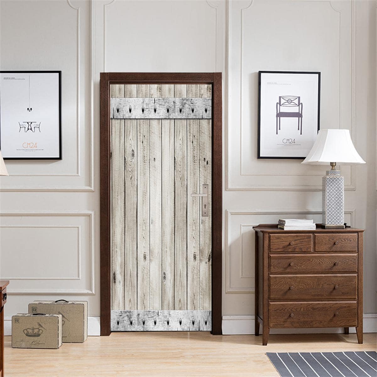 1pc Wooden Pattern Door Sticker, Modern Waterproof Pattern Door Decal ...