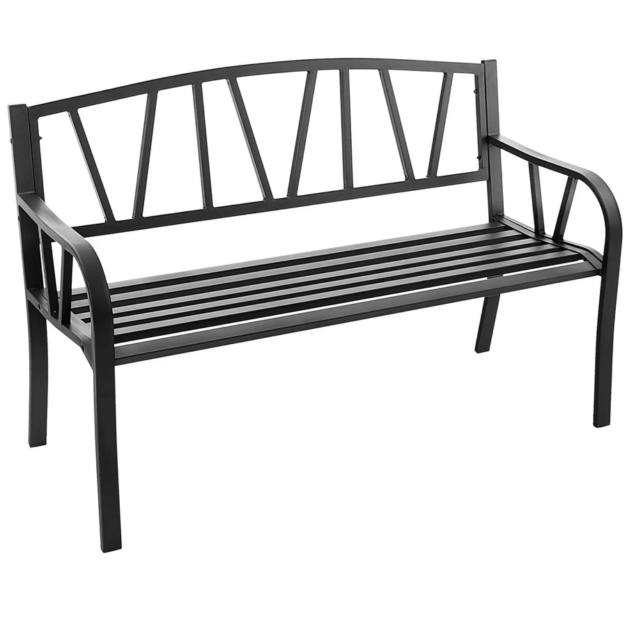 Costway Outdoor Patio Garden Bench Metal Frame with Ergonomic Armrest ...