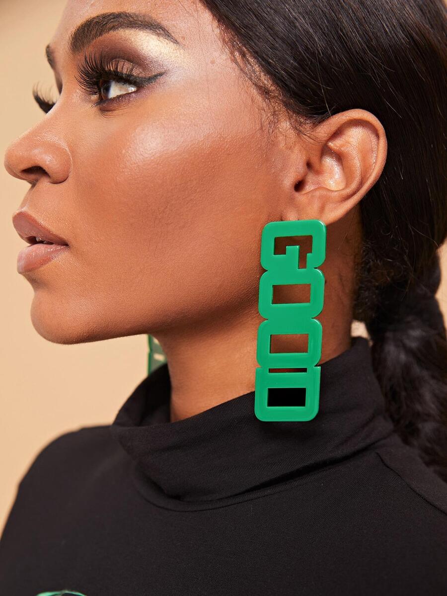 1pair Monochrome Good Letter Pattern Polyresin Exaggerated Sexy ...