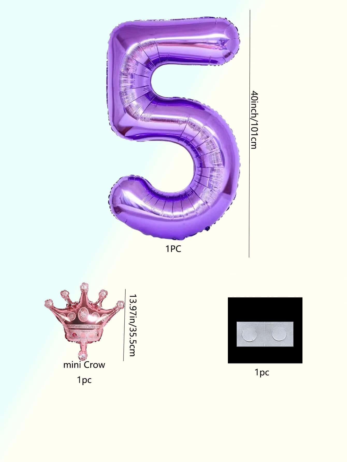1pc Number Shaped Balloon And 1pc Crown Balloon And 1pc Dot Glue ...