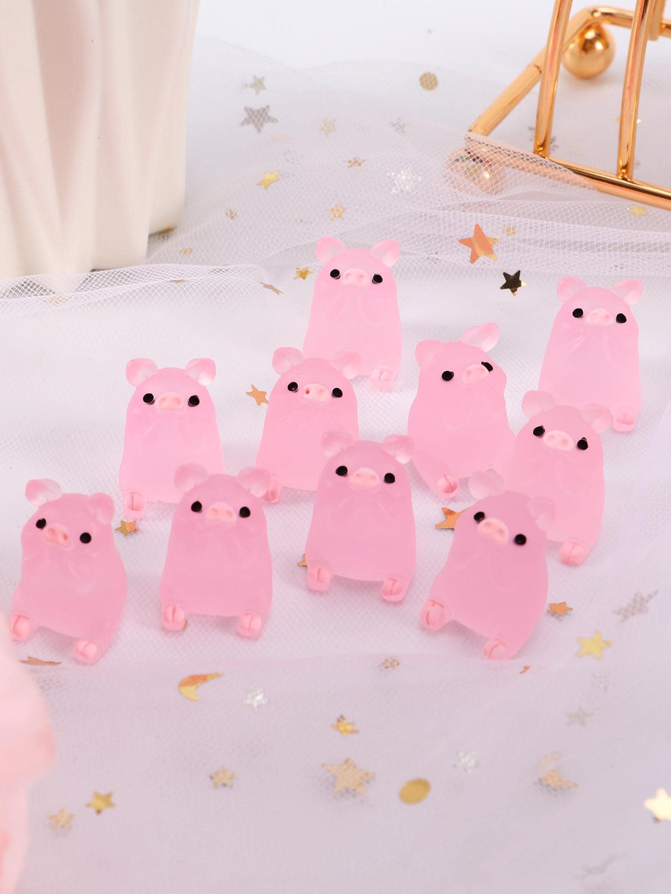 10pcs Cartoon Pig Design Decoration Craft, Pink Cute Glow In The Dark ...