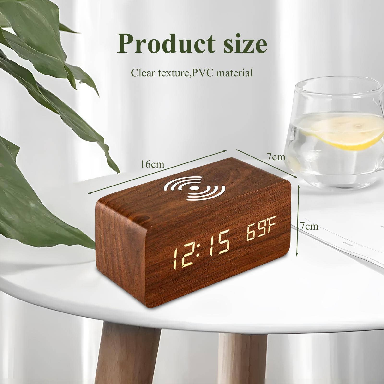 Wooden Digital Alarm Clock 3 Alarms Led Display Wireless Charging ...