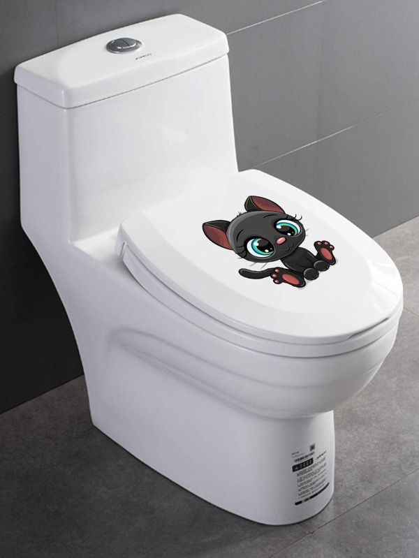 1pc Pvc Toilet Lid Decal Cute Cartoon Cat Pattern Waterproof Toilet