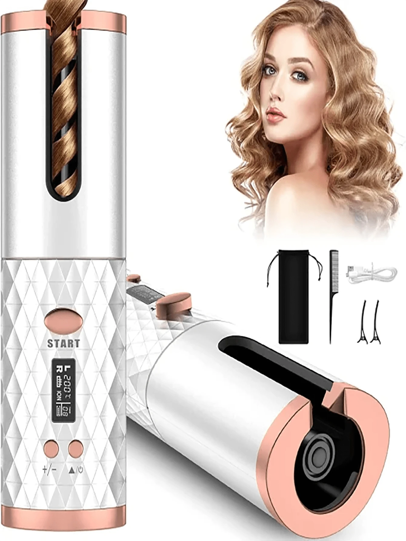 Automatic Curling Iron, Cordless Auto Hair Curler,Ceramic Rotating Hair Curler with 6 Temps ...