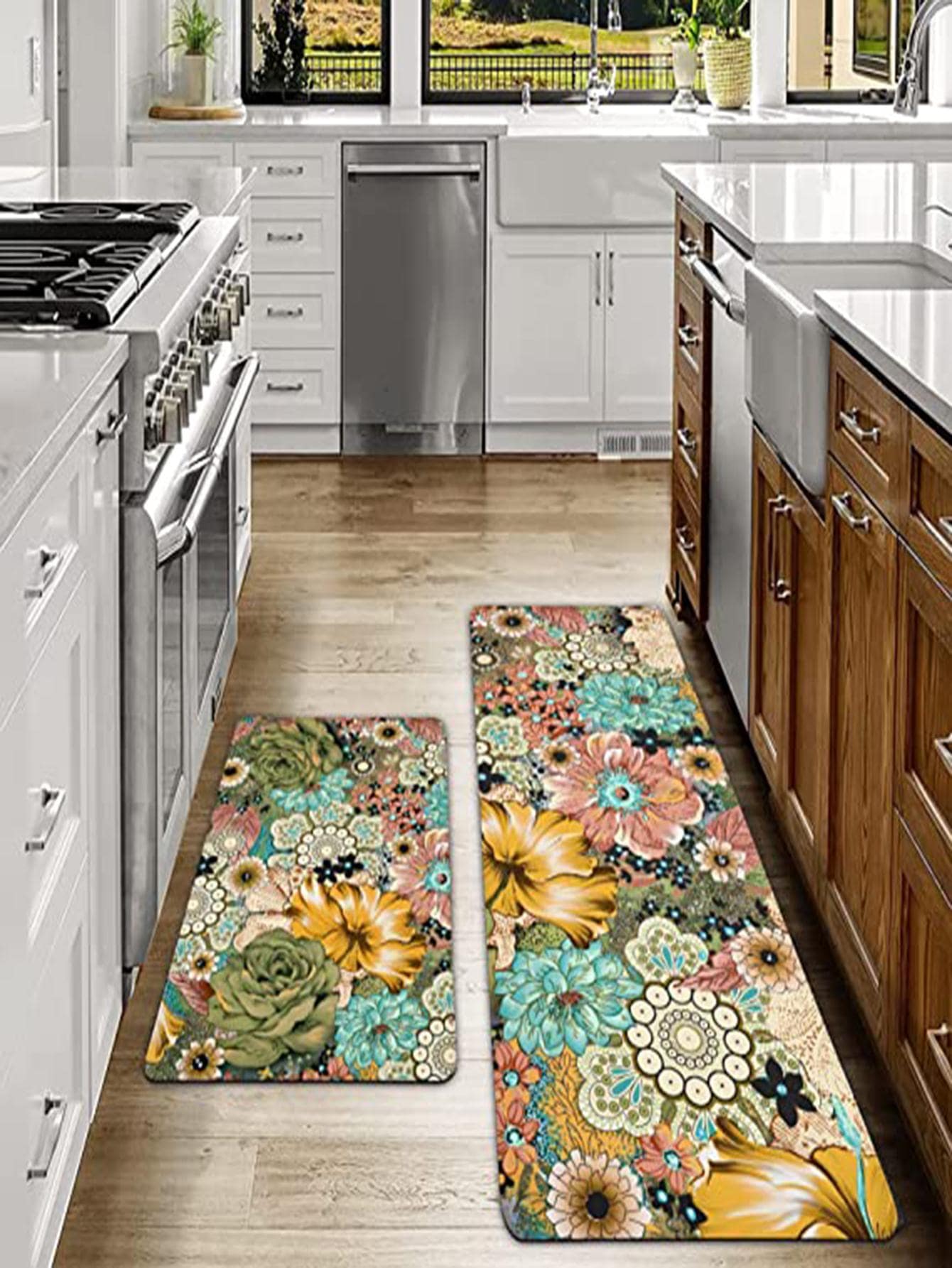 1pc Floral Print Kitchen Rug, Modern Polyester Anti-slip Kitchen Rug ...