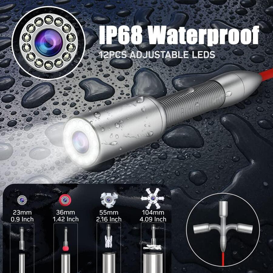 Sewer Camera, Pipe Inspection Camera with Distance Counter Plumbing Snake Camera DVR Recorder ...